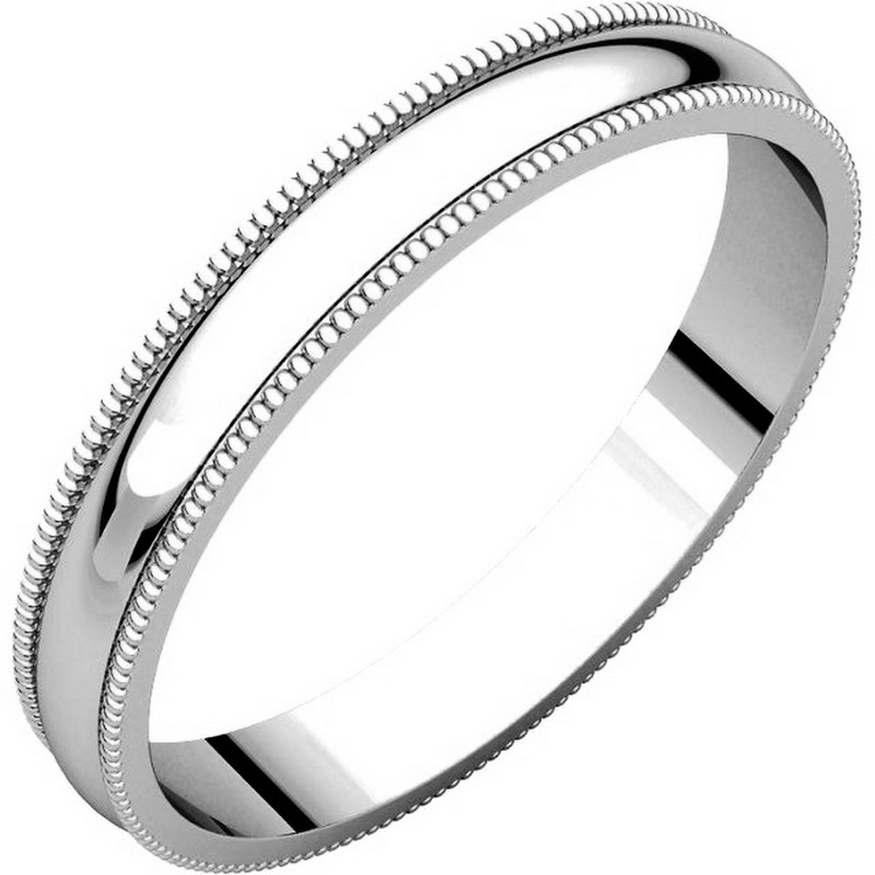 N23853W 14K White Gold Milgrain 3 MM Wide Plain Wedding Ring