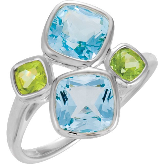 S75414SI Silver 925 Peridot and Blue Topaz Ring
